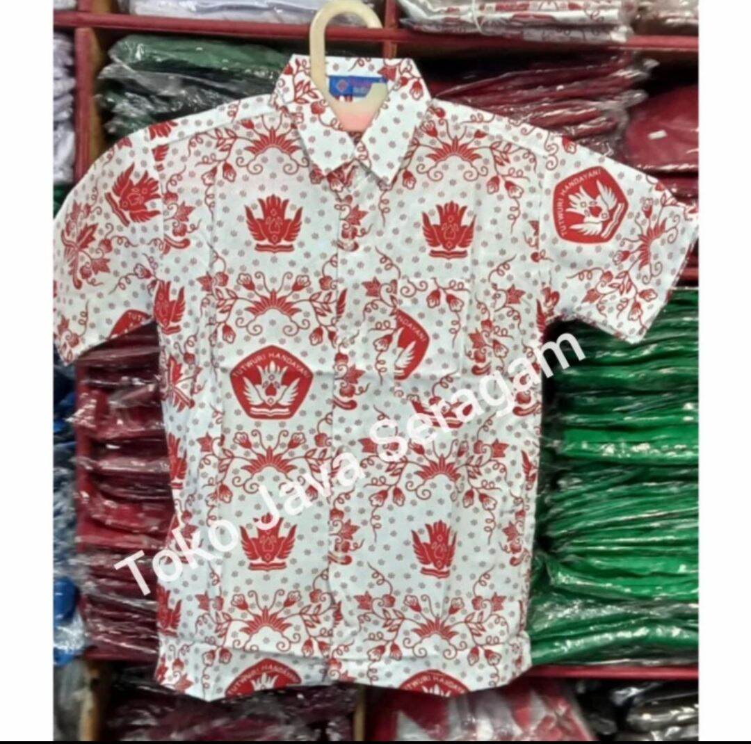 Baju Batik SD Anak Sekolah Merah Lengan Panjang Pendek Merk Seragam ...
