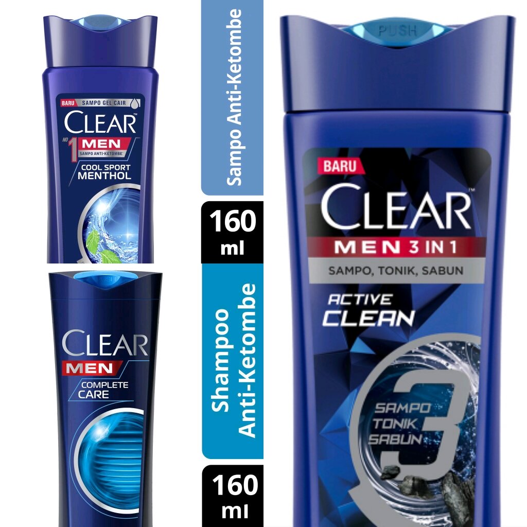 CLEAR Men Shampoo Shampo Sampo 160 ml | Cool Sport Menthol - Complete Care - 3 in 1 Active Clean ...