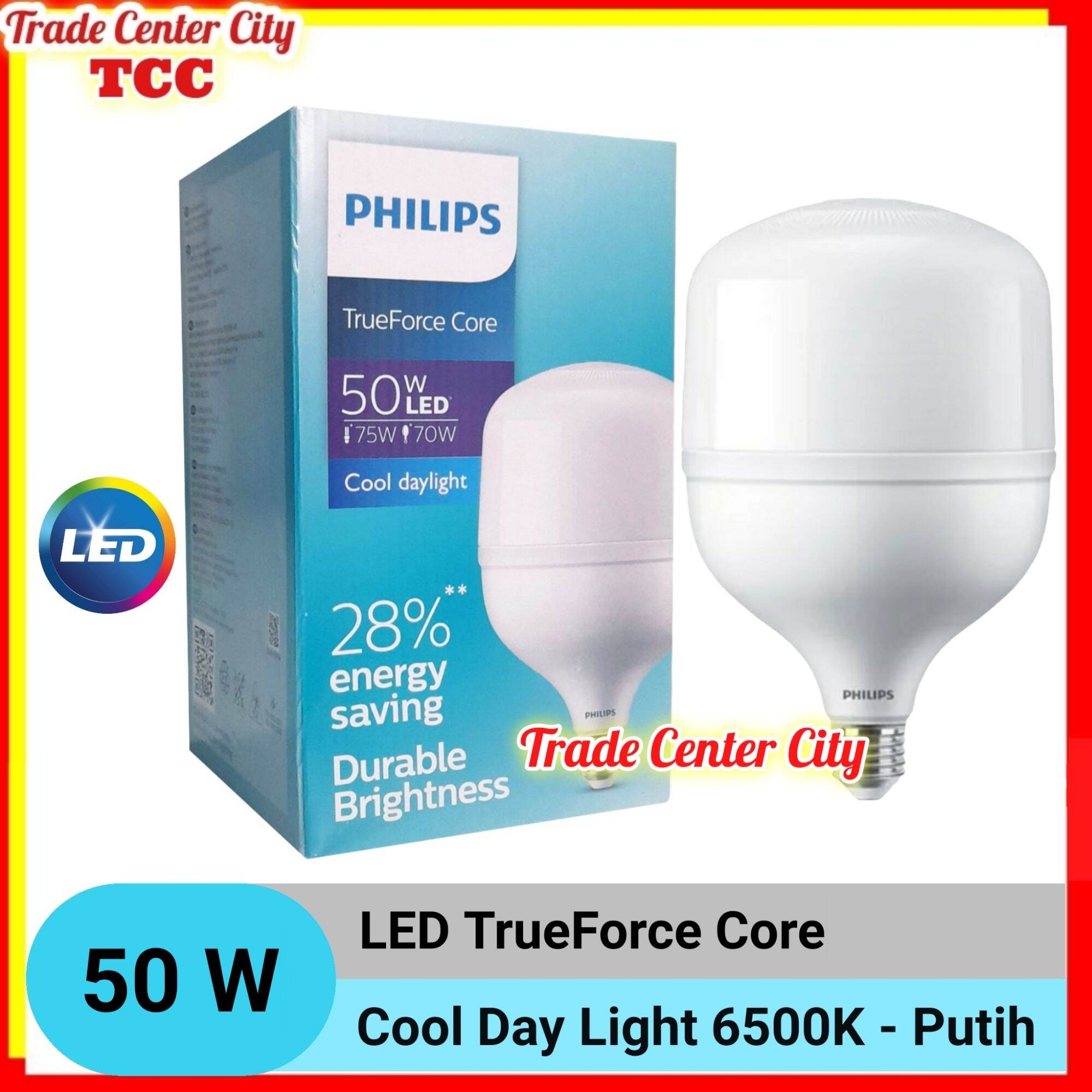 Philips Lampu LED TrueForce Core 50 watt Bulb Cahaya Putih / 6500K / Cool Day Light Tipe Fiting ...