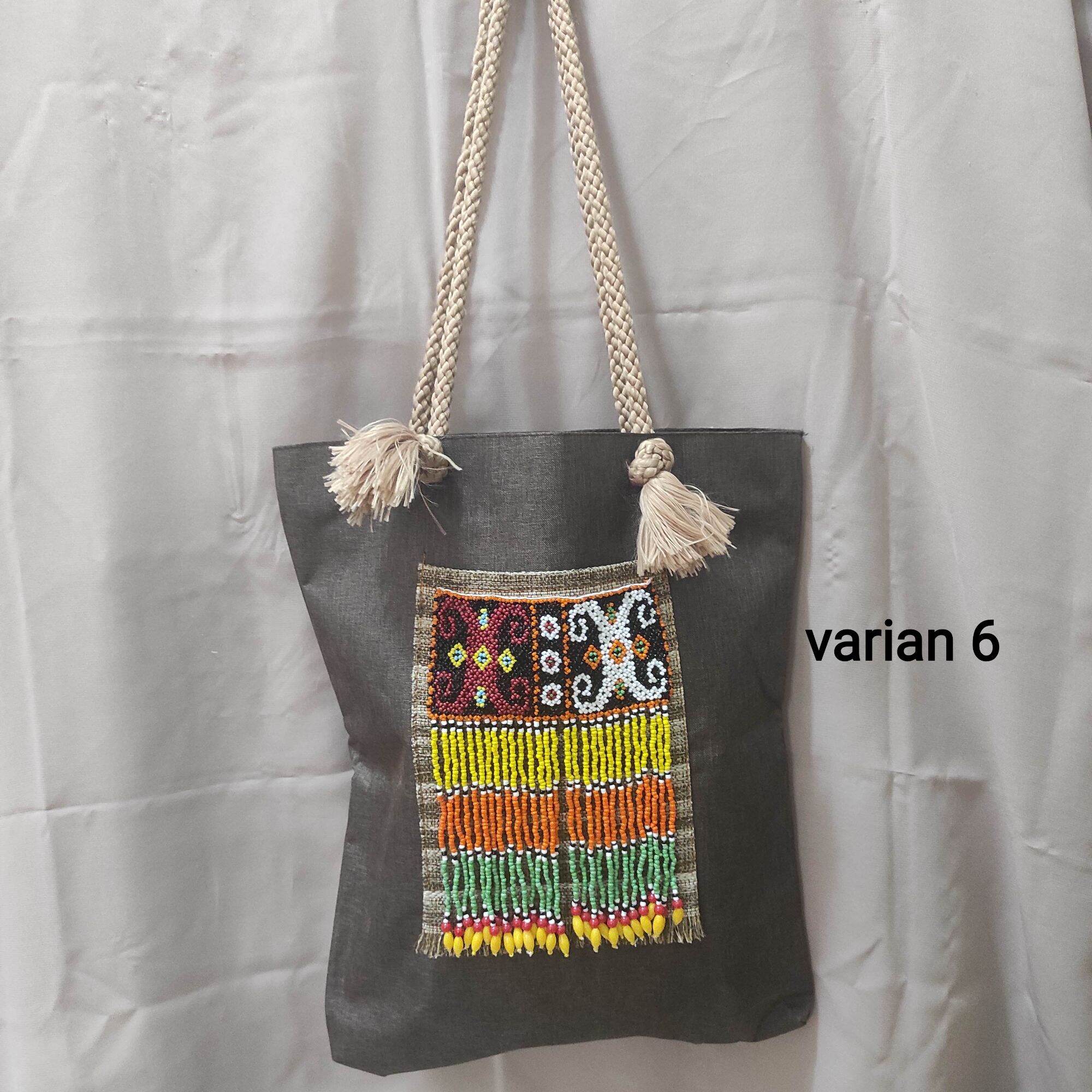 tote bag etnik bahan denim kombinasi manik dayak kalimantan | Lazada ...