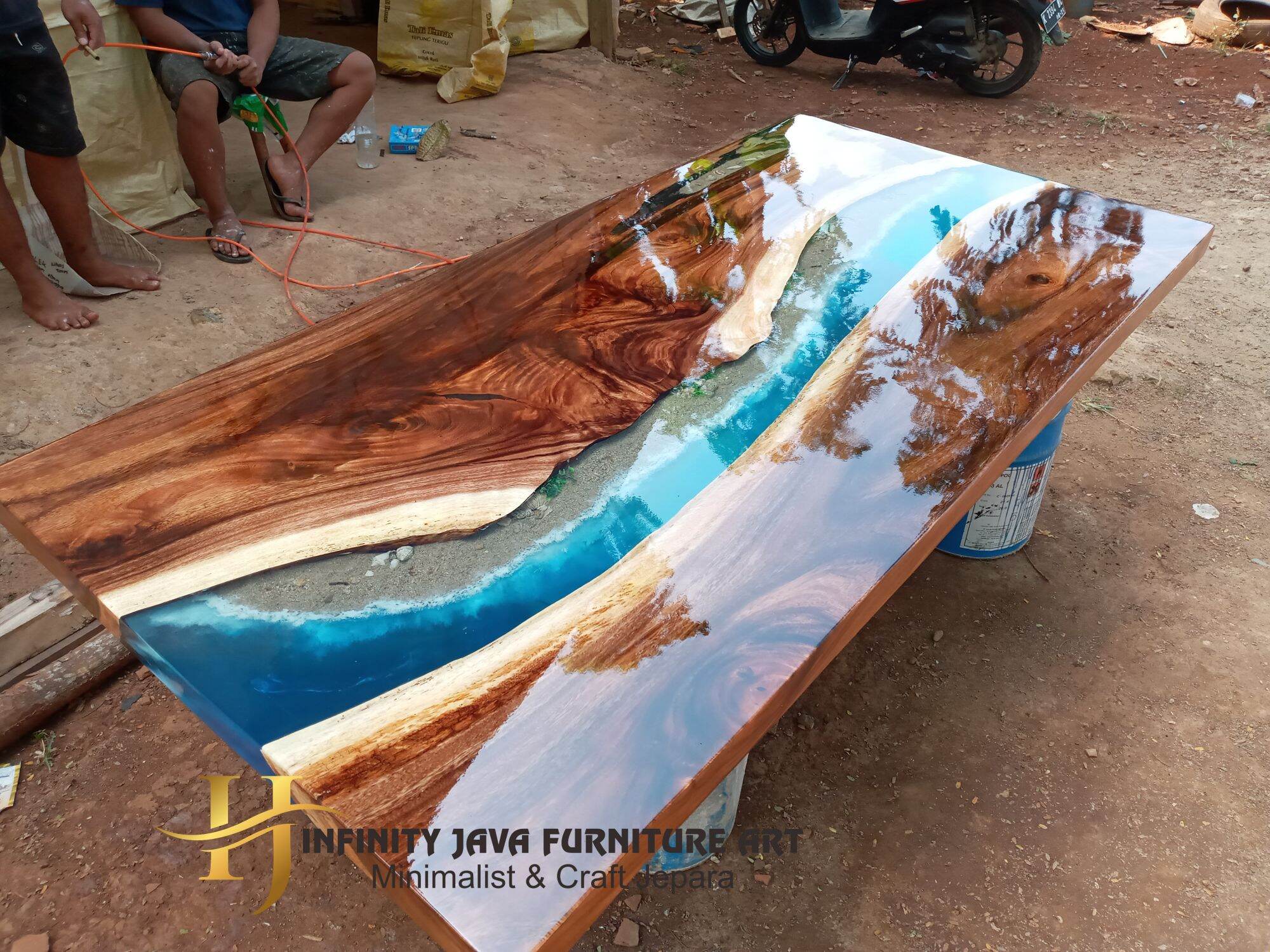 MEJA MAKAN RESIN UNIK MOTIF PANTAI MEJA MAKAN JATI REAL PICTURE BEST ...