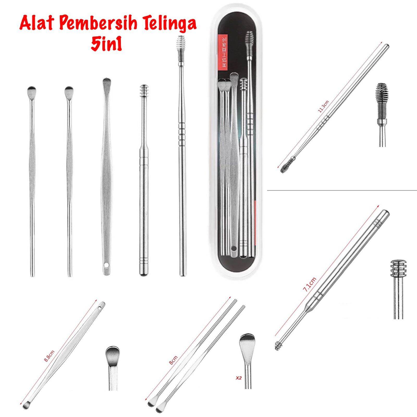 Korek Kuping 5in1 Stainless Alat Pembersih Telinga Ear Wax Picker 5pcs ...