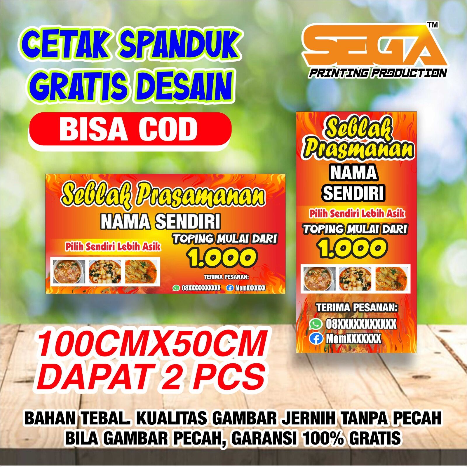 1 HARI JADI CETAK SEPANDUK/ Sepanduk seblak/Banner keperluan Jualan ...