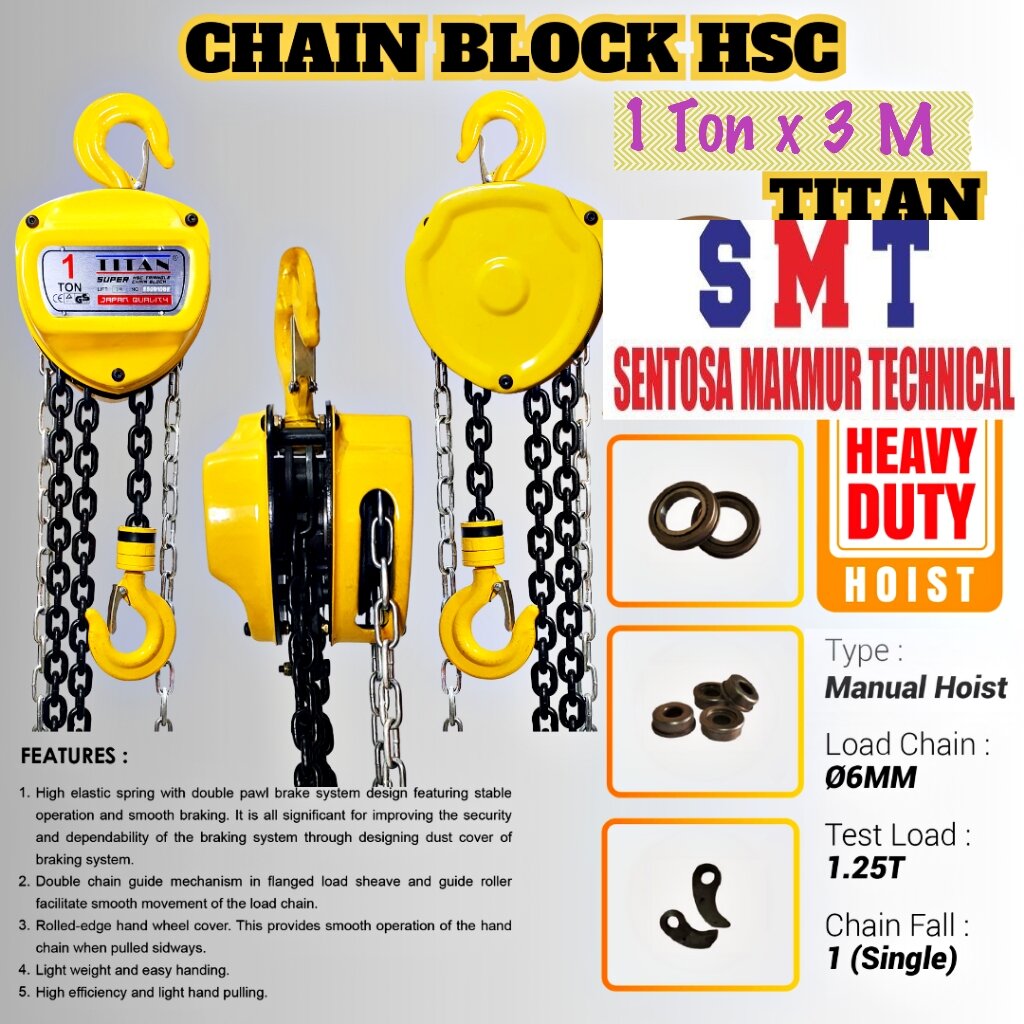 TITAN 1T 3M Chain Block Blok Takel Katrol Kerekan 1 TON x 3 Meter ...
