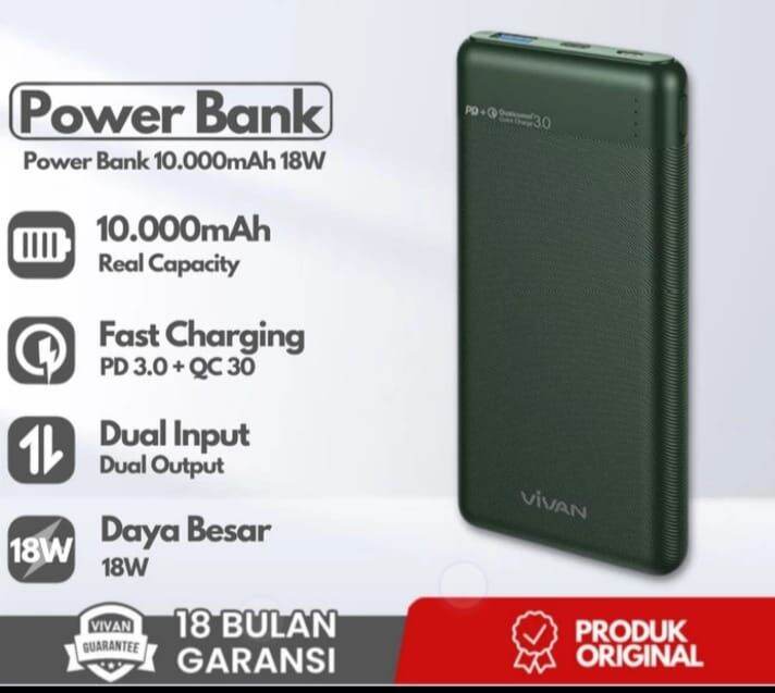 Vivan VPB-M10 Power Bank 10000mAh Fast Charging PO QC.3.0 2 Output ...