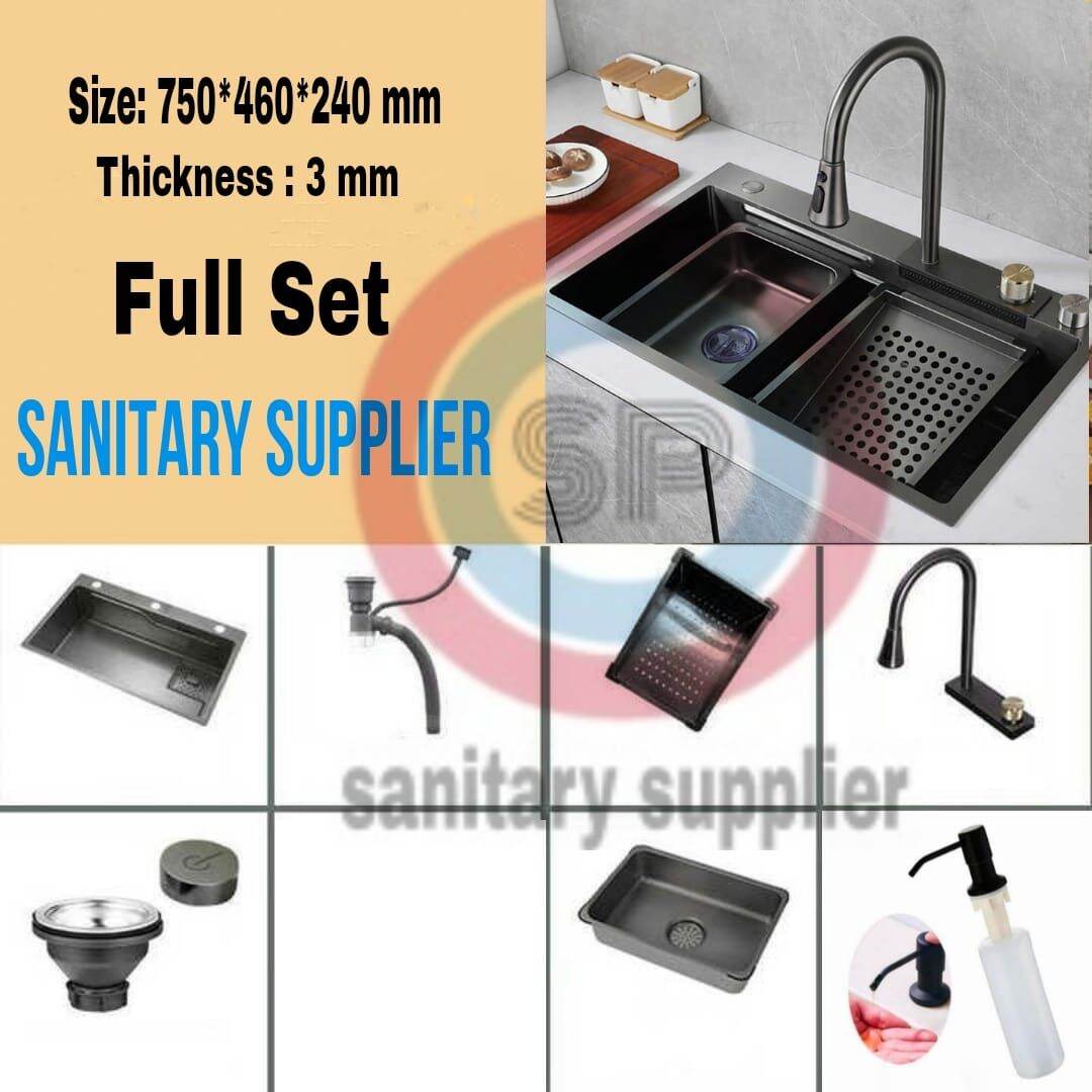 KITCHEN SINK 7545 BLACK LUXURY MODEL BOLZANO DENGAN KRAN TARIK WITH ...