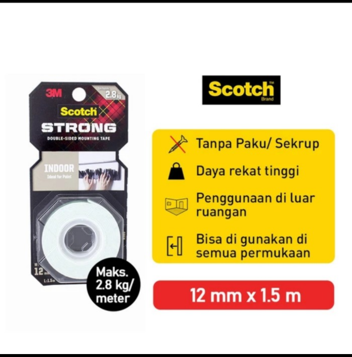 3M Scotch 110-S12 Doubel Tape Tembok Super Kuat Indor 2,8Kg | Lazada ...