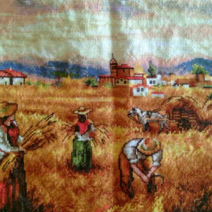 Jahitan kristik pemandangan panen padi(tanpa bingkai) UK.52x39 | Lazada ...