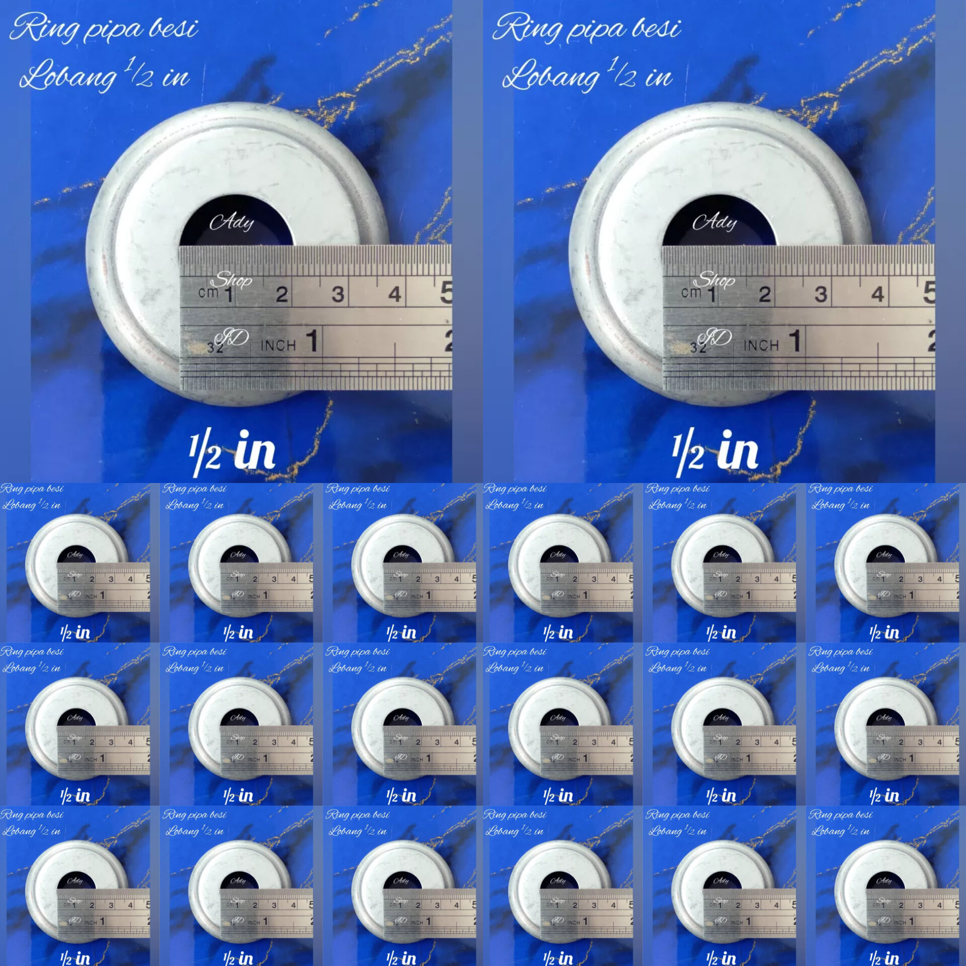 isi 20 pcs ukuran pipa besi ½ in / 20mm ornamen motif ring cembung besi ...