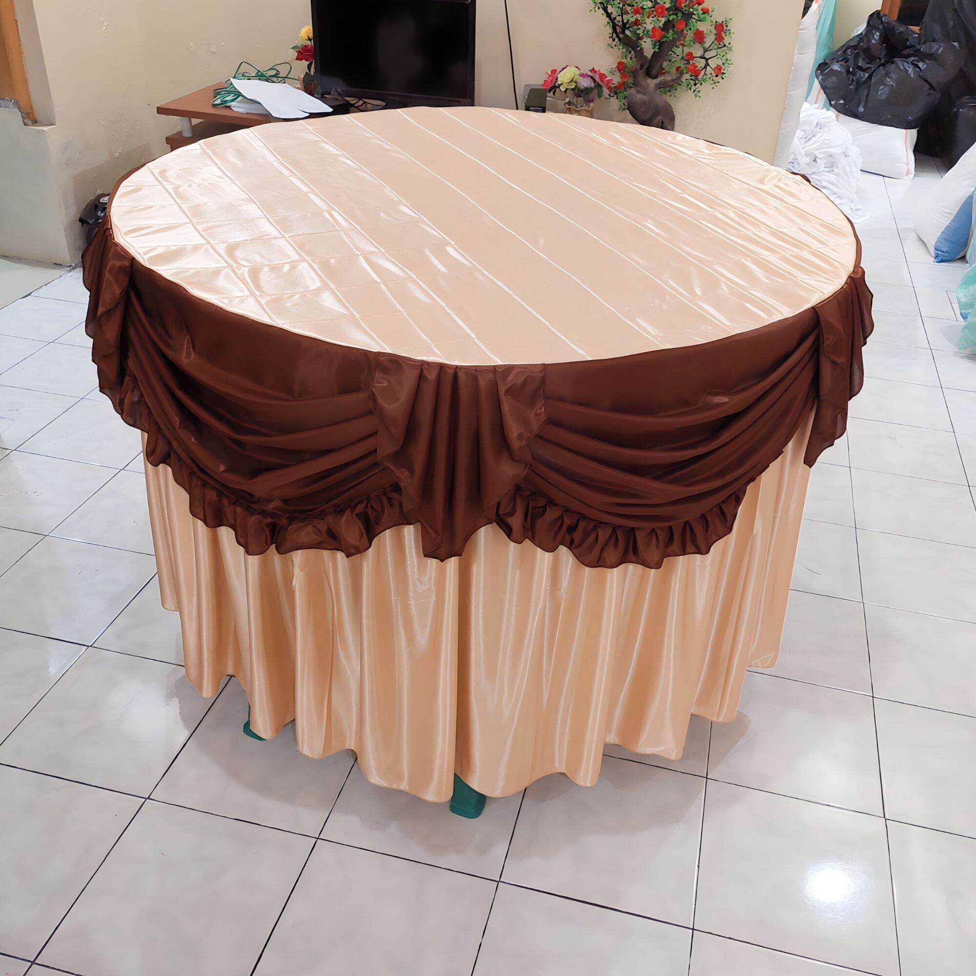 Cover Meja Bulat / Taplak Meja Bulat pakai poni | Lazada Indonesia