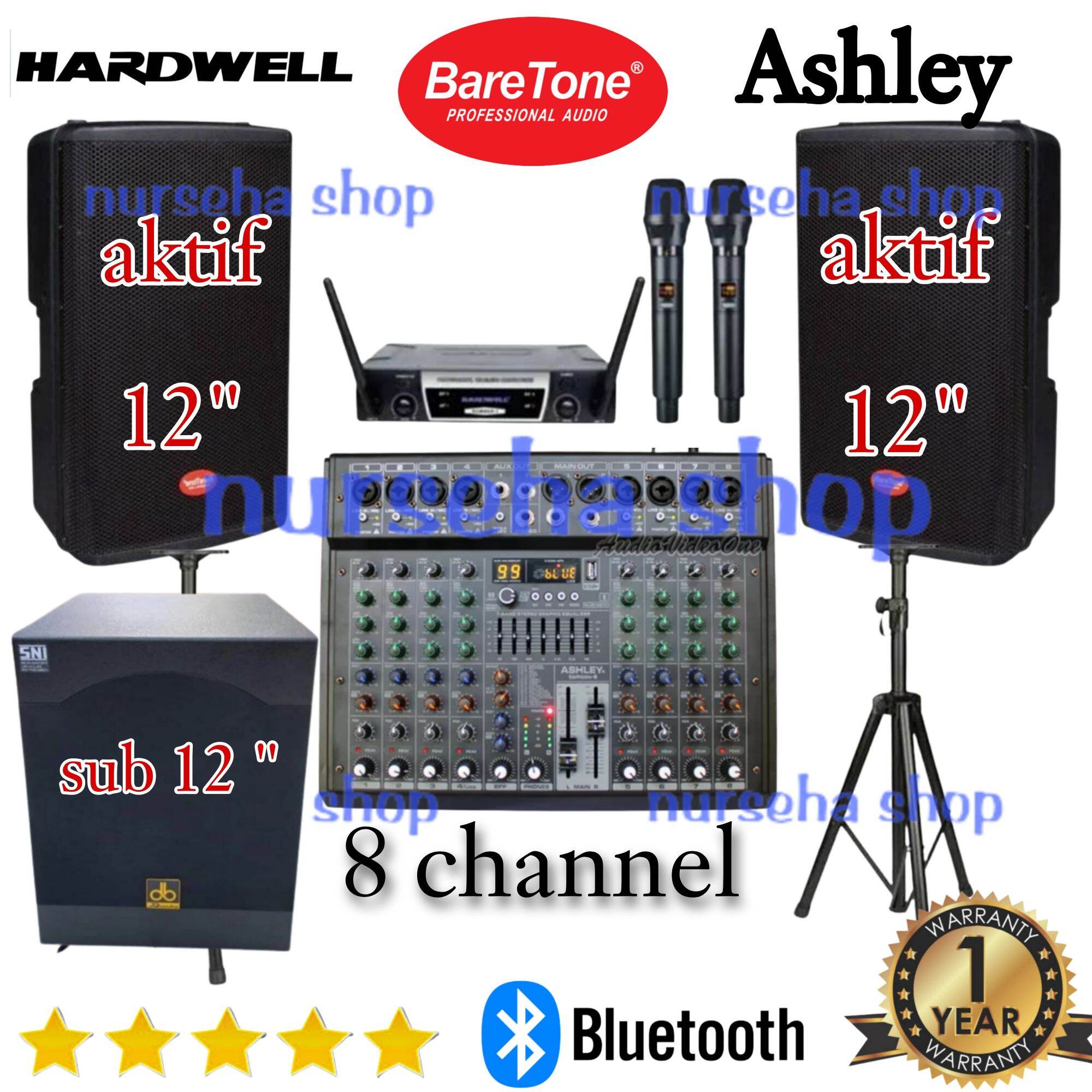 Paket Sound System baretone 12 inch 12HD mixer ASHLEY 8 channel bluetooth subwoofer 12 inch ...