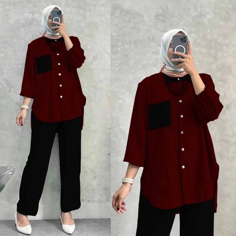 ALLEA ONE SET PREMIUM // SETELAN KOMBINASI CRINKLE AIRFLOW | Lazada ...
