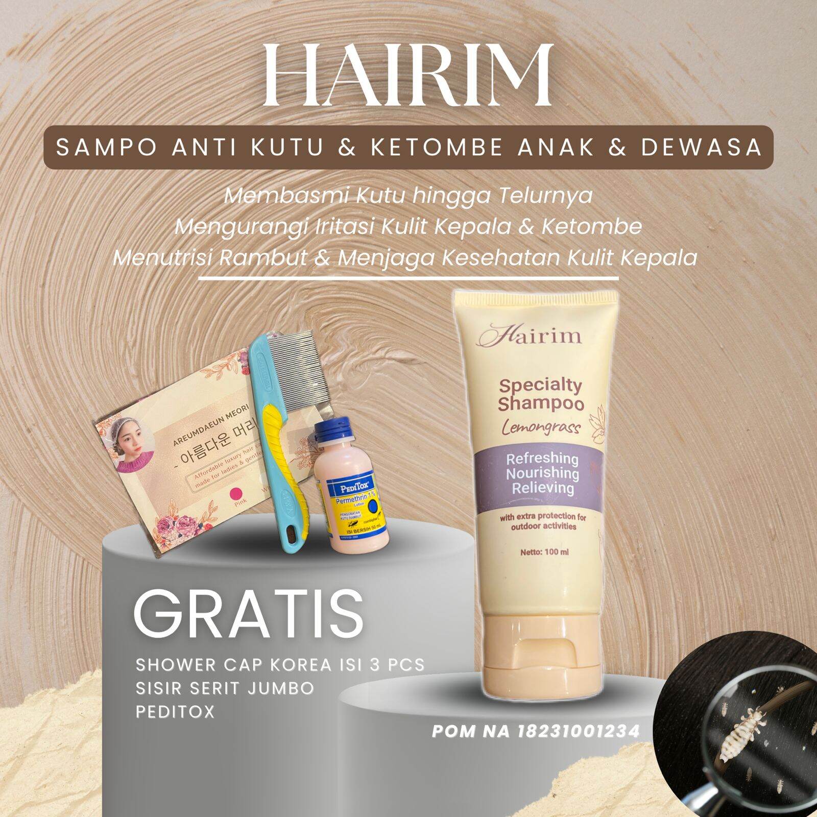 Sampo Anti Kutu Premium Gratis Peditox Sisir serit Shower Cap 3 Pcs ...