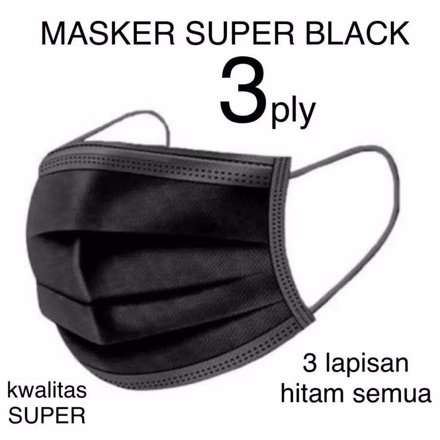 MASKER 3PLY HITAM POLOS harga satuan, kemasan free paking aman ...