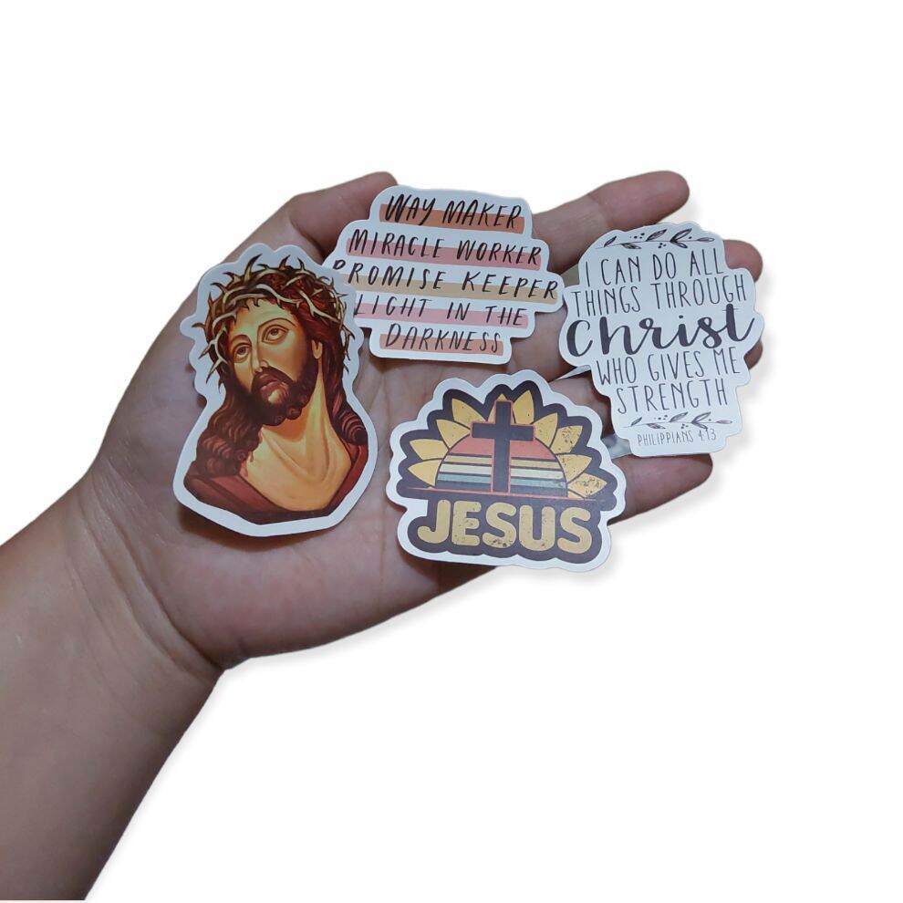 5 PCS STIKER DEKORASI ROHANI ANTI AIR RANDOM / STICKER GRAFITI YESUS ...