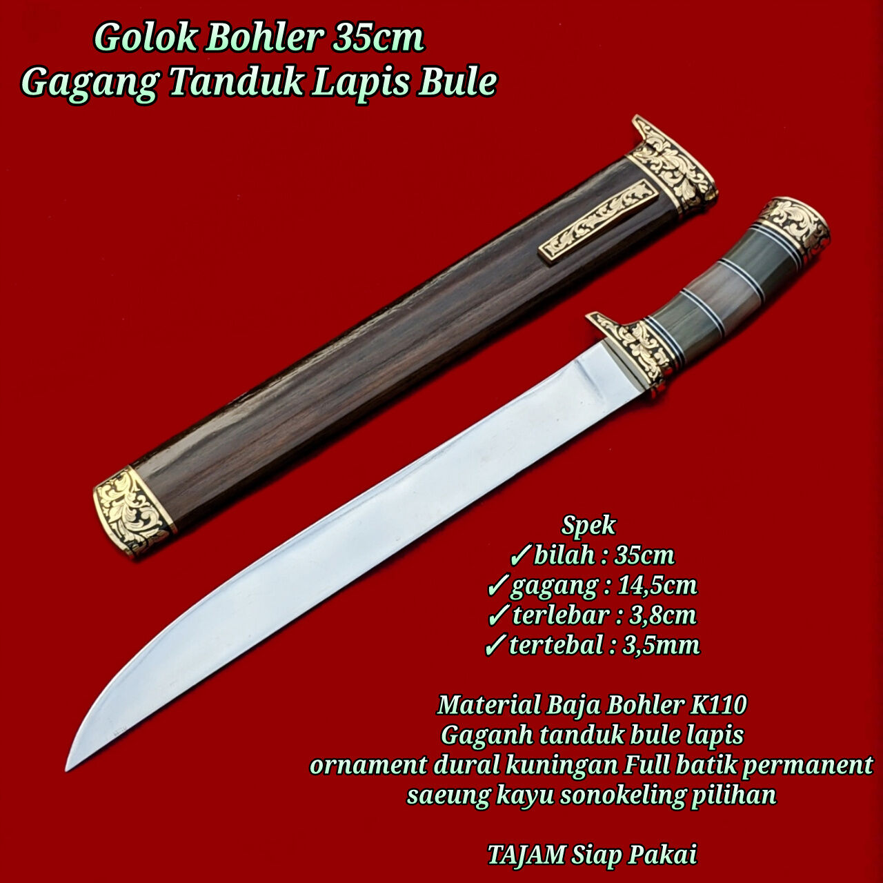 Golok Sembelih Bohler K110 35CM Tanduk Bule Siap Pakai | Lazada Indonesia