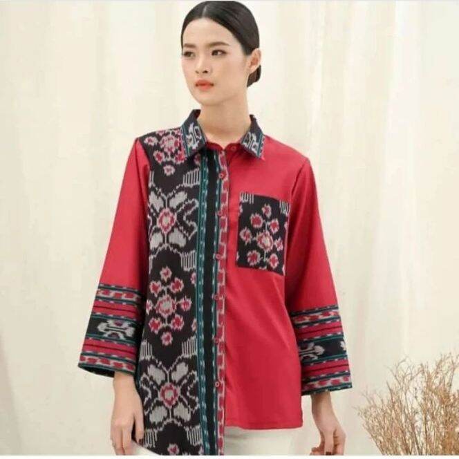 blus tenun merah etnik mix toyobo | Lazada Indonesia