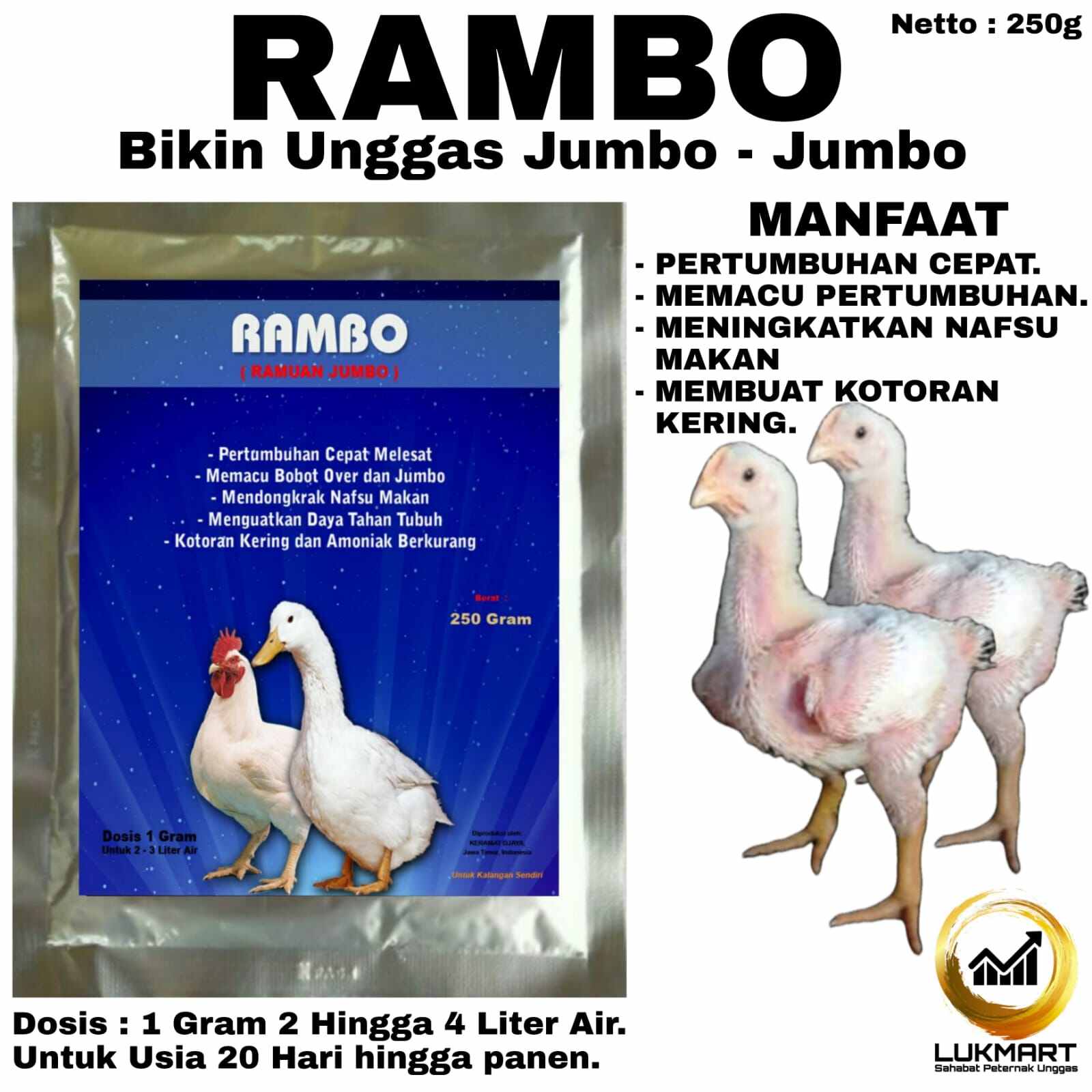 Rambo - Vitamin Ayam Broiler / Vitamin Penggemuk Ayam / Obat Ayam ...