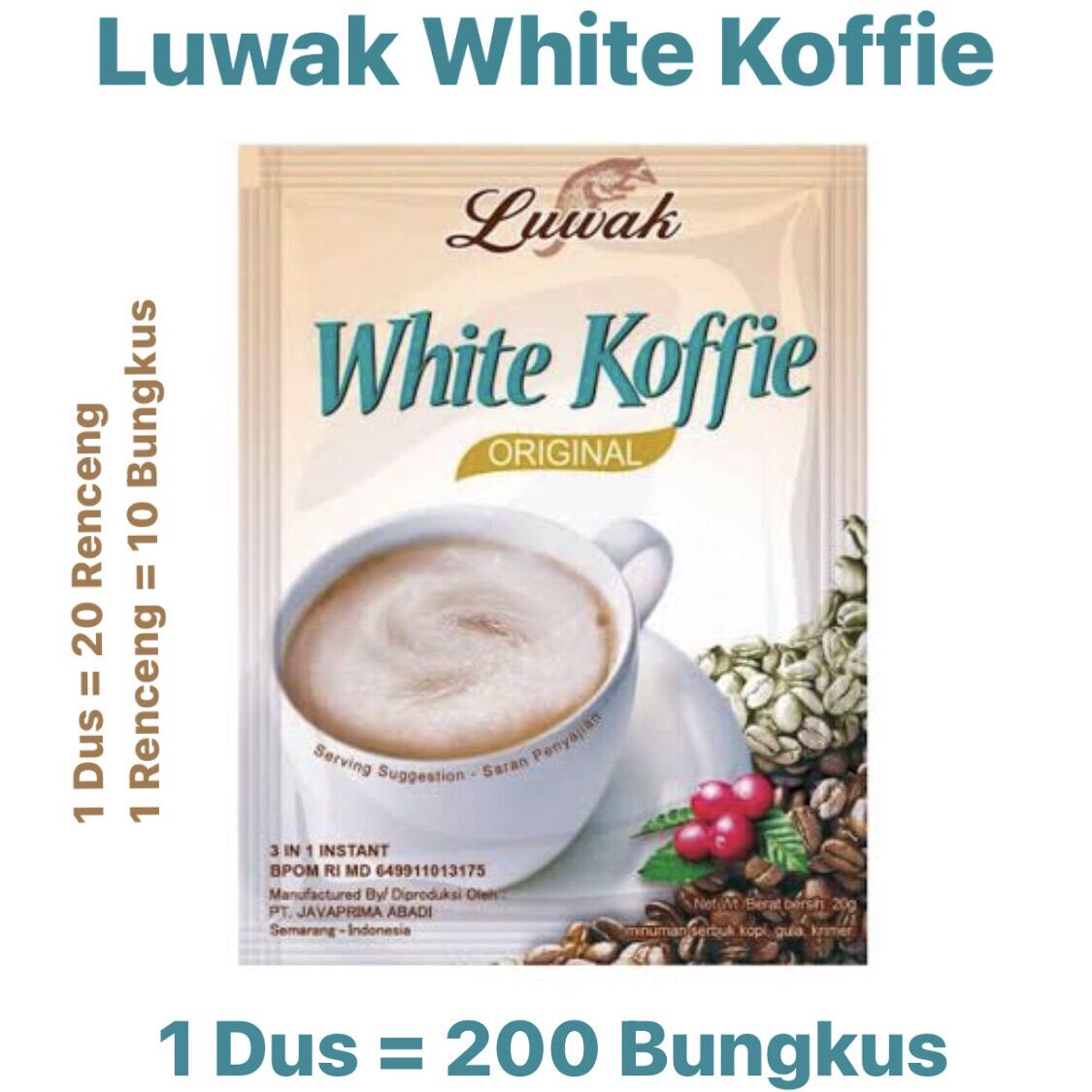 Luwak White Coffee | 1 Dus = 200 Bungkus / (20x10) Sachet | 1 Dus - 20 ...