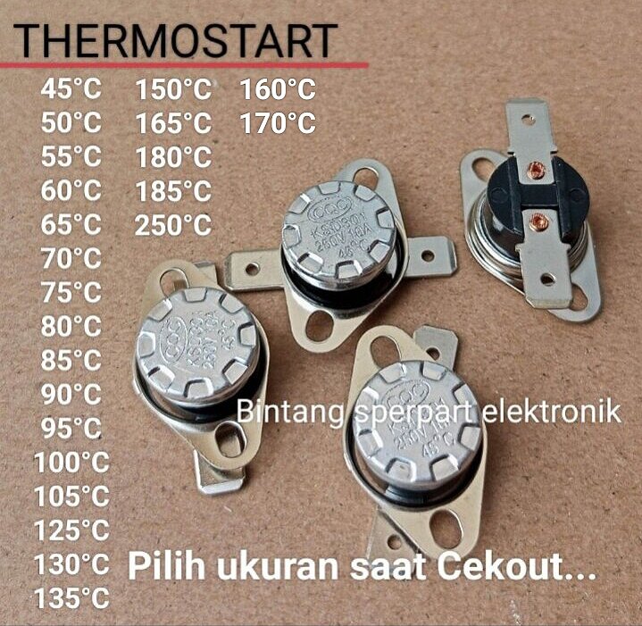 THERMOSTART 45°C Sampai 250°C 10A 250V THERMOSTART 45C 50C 55C 60C 65C 70C 75C 80C 85C 90C 95C ...