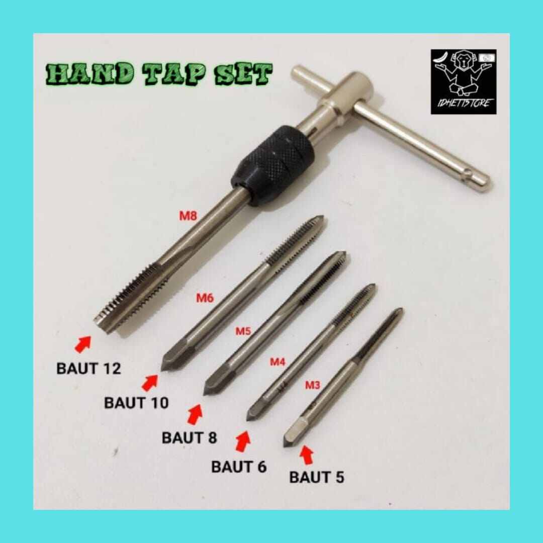 Hand Tap Set M3-M8 Hand Tap Pembuat Lubang Drat Set + Gagang 6 pcs ...