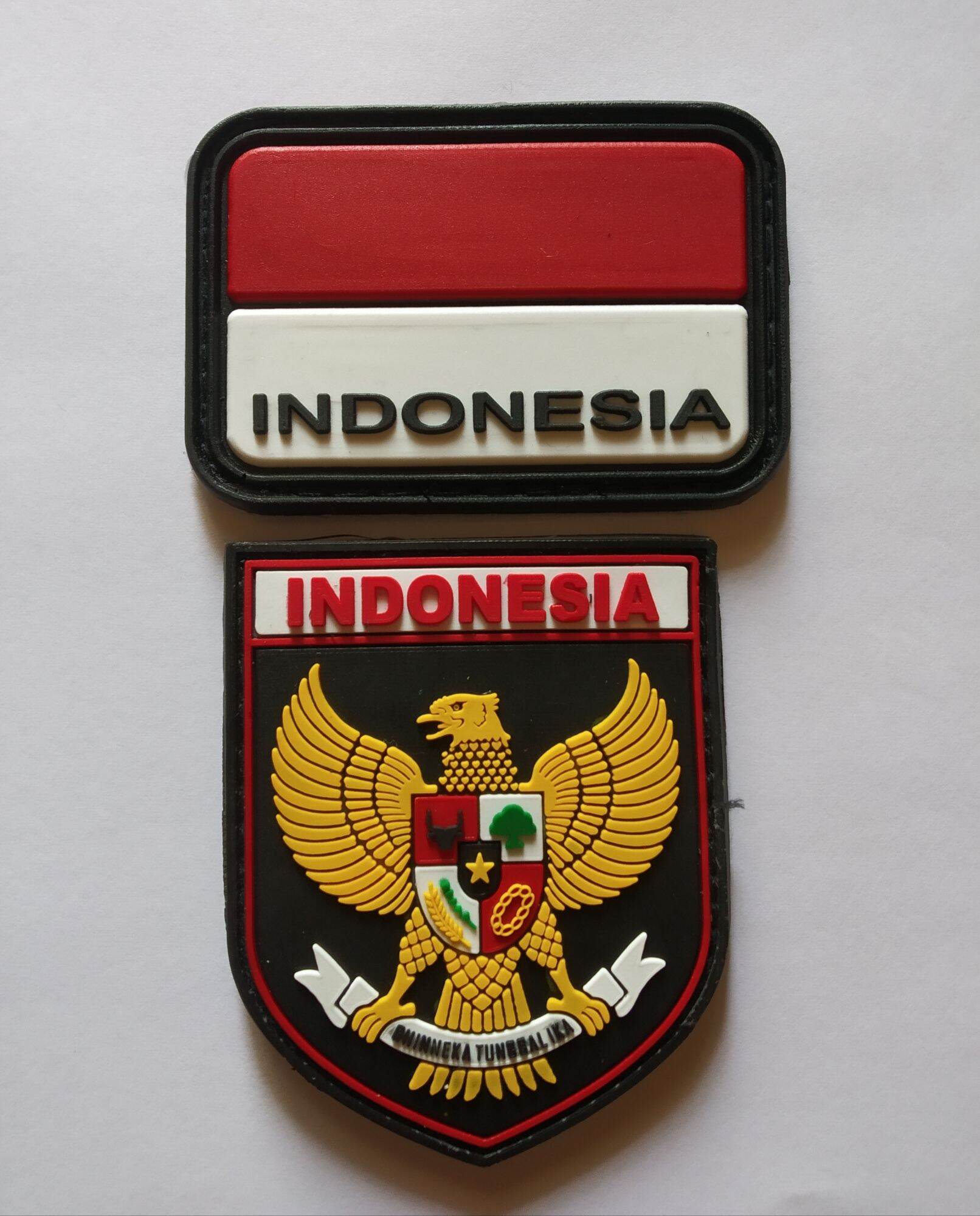 patch rubber satu set bendera indonesia tulisan + lambang garuda tameng ...