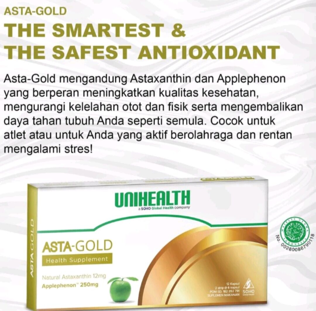 Asta Gold 12 kapsul Unihealth Astaxanthin Dan Applephenon Antioksidan ...