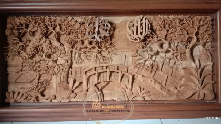 Dekorasi Pajangan Seni Ukir Hiasan Dinding Ukiran Relief 3D Kayu Jati ...