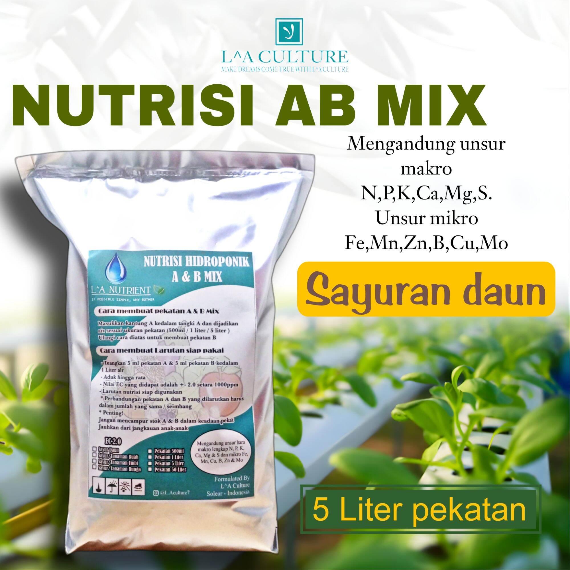 Nutrisi AB Mix LA NUTRIENT Pekatan 5 Liter Untuk Sayuran Daun | Lazada ...