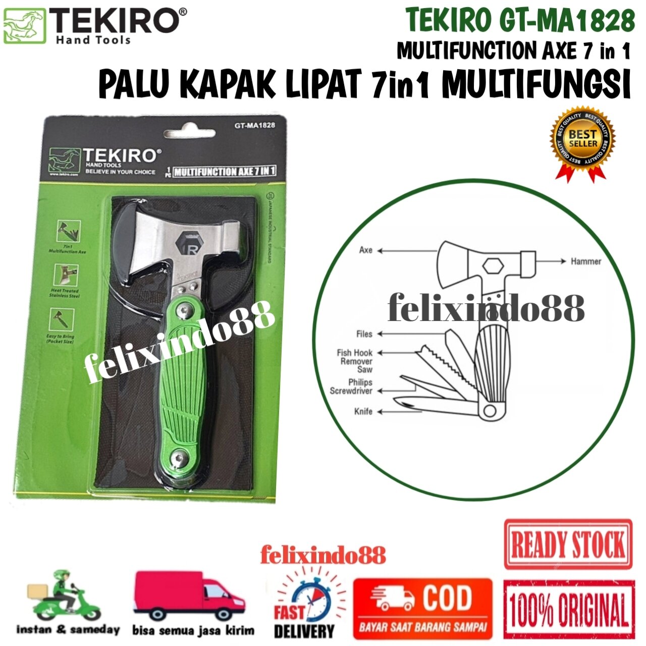 PALU KAPAK MULTIFUNGSI TEKIRO ORIGINAL GT-MA1828 KAMPAK KECIL MINI AXE ...