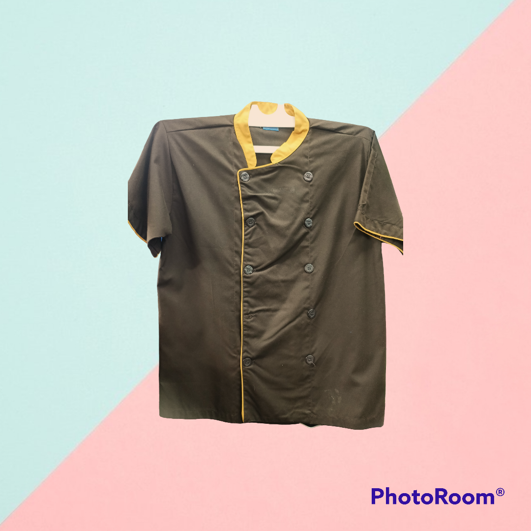 Baju Seragam Koki Chef Coklat Lis Kuning Gold Bahan American Drill ...