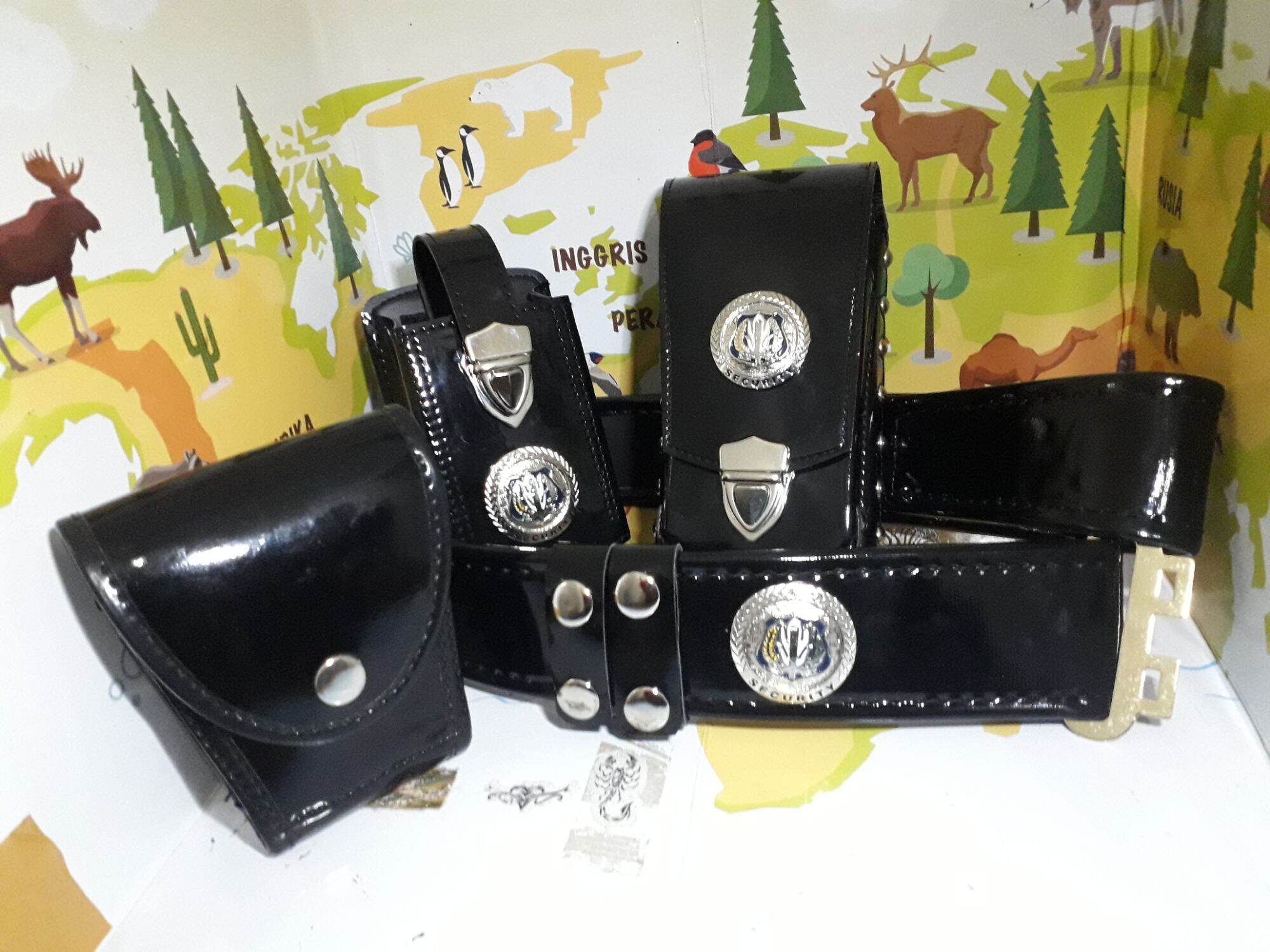 SATU SET KOPEL SABUK IKAT PINGGANG SECURITY SATPAM KULIT SINTETIS HITAM ...