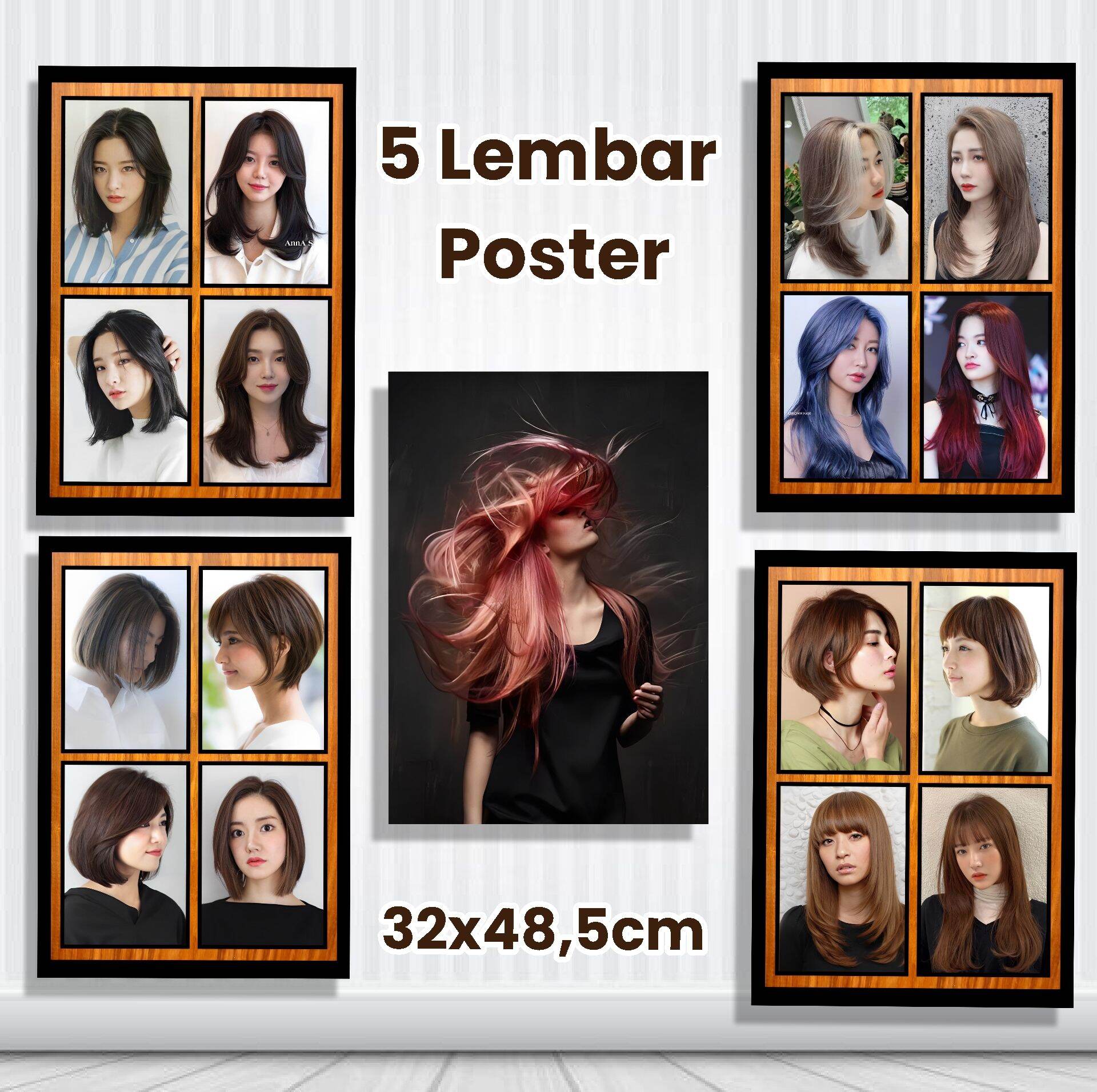 5 lembar POSTER cewek barbersop / salon/ pangkas rambut / model rambut ...