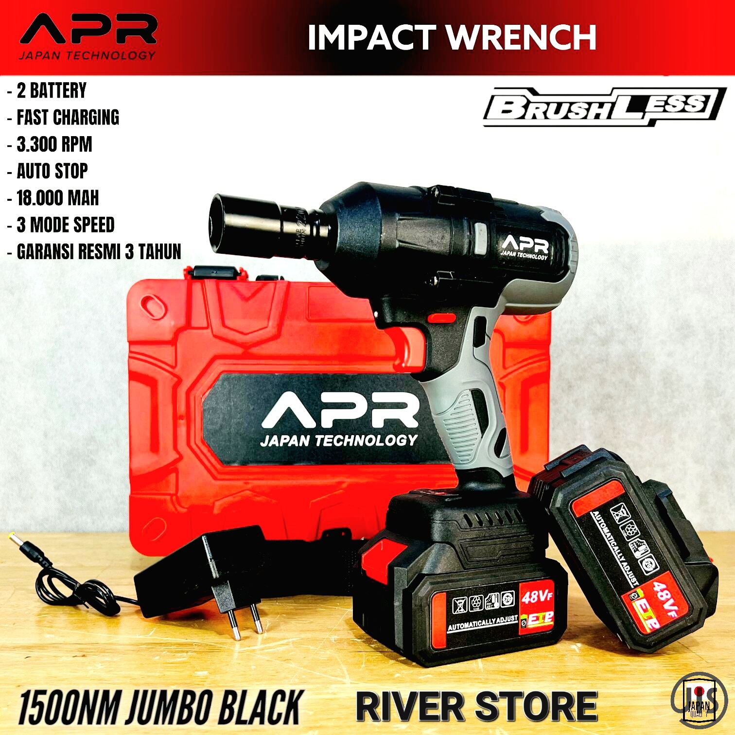 Bor Impact Wrench Cordless APR JUMBO 1500NM Black Edition 48V Mesin Pembuka Baut Ban Truck, CVT ...