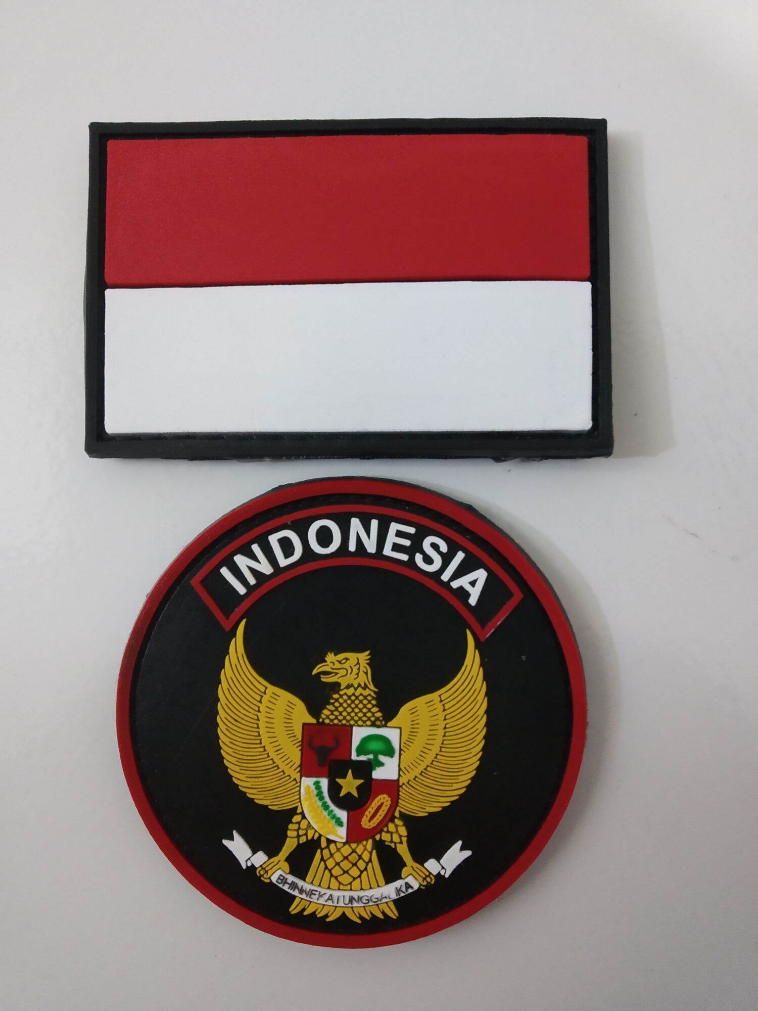 Patch rubber satu set bendera merah putih dan logo garuda bulat ...