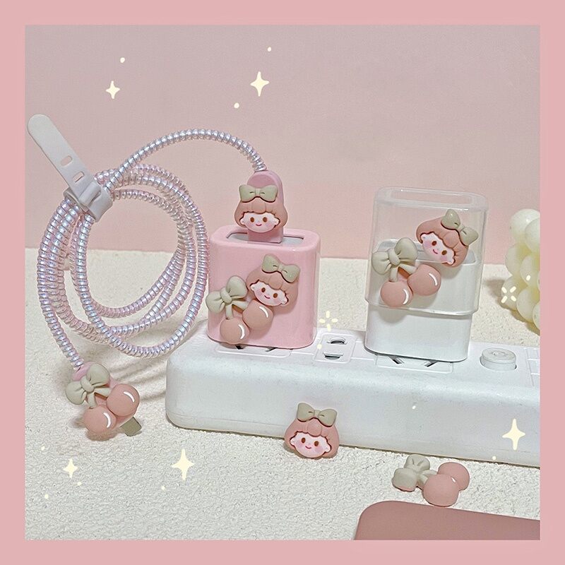 KYI Casing pelindung kabel Data IP gadis ceri kartun lucu tali ...