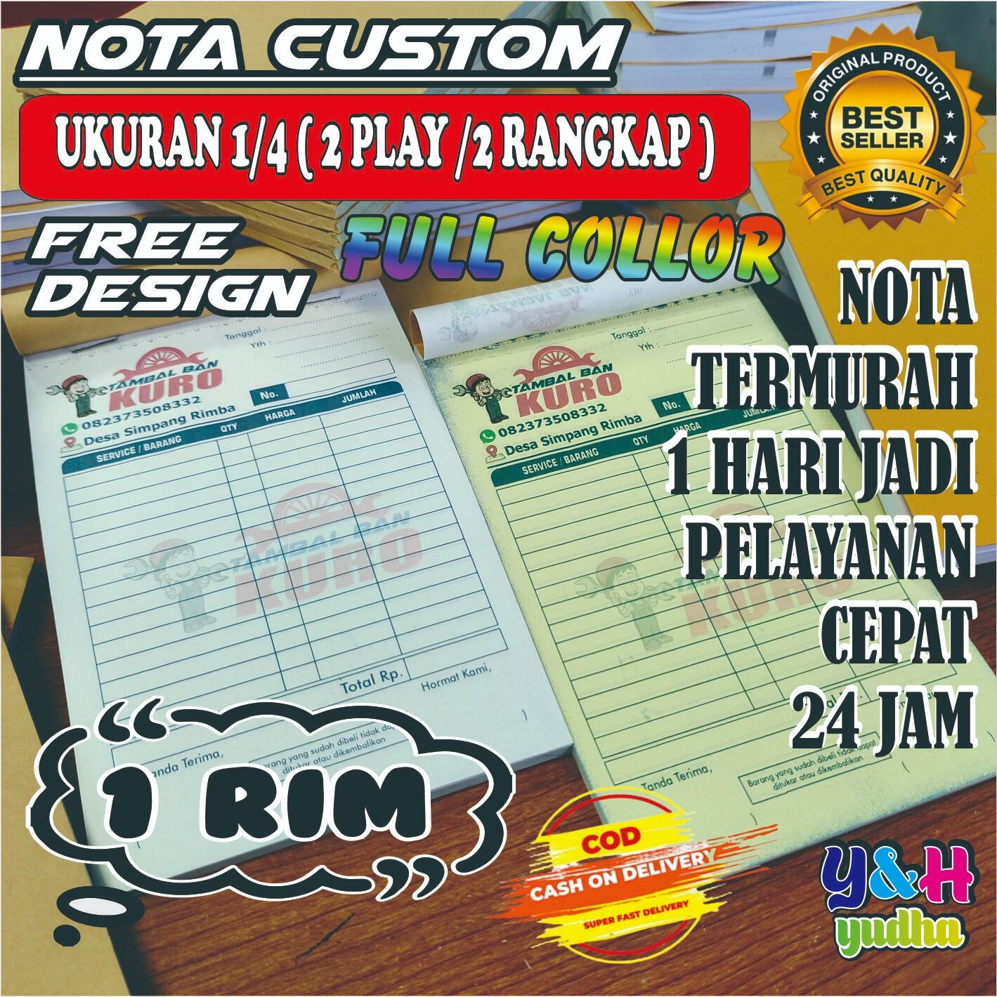 nota custom/nota 1/4 2 ply 50 set 100 lembar/cetak nota 1 rim/nota 2 ...