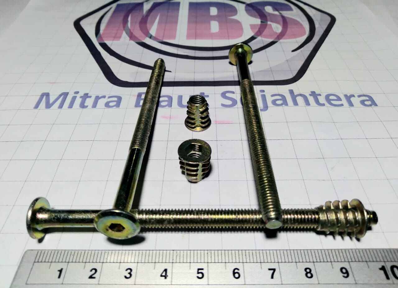 Baut jcbc M6 x 100 Kuning Mur nanas OE / Furniture/ Mebel / Dipan ...