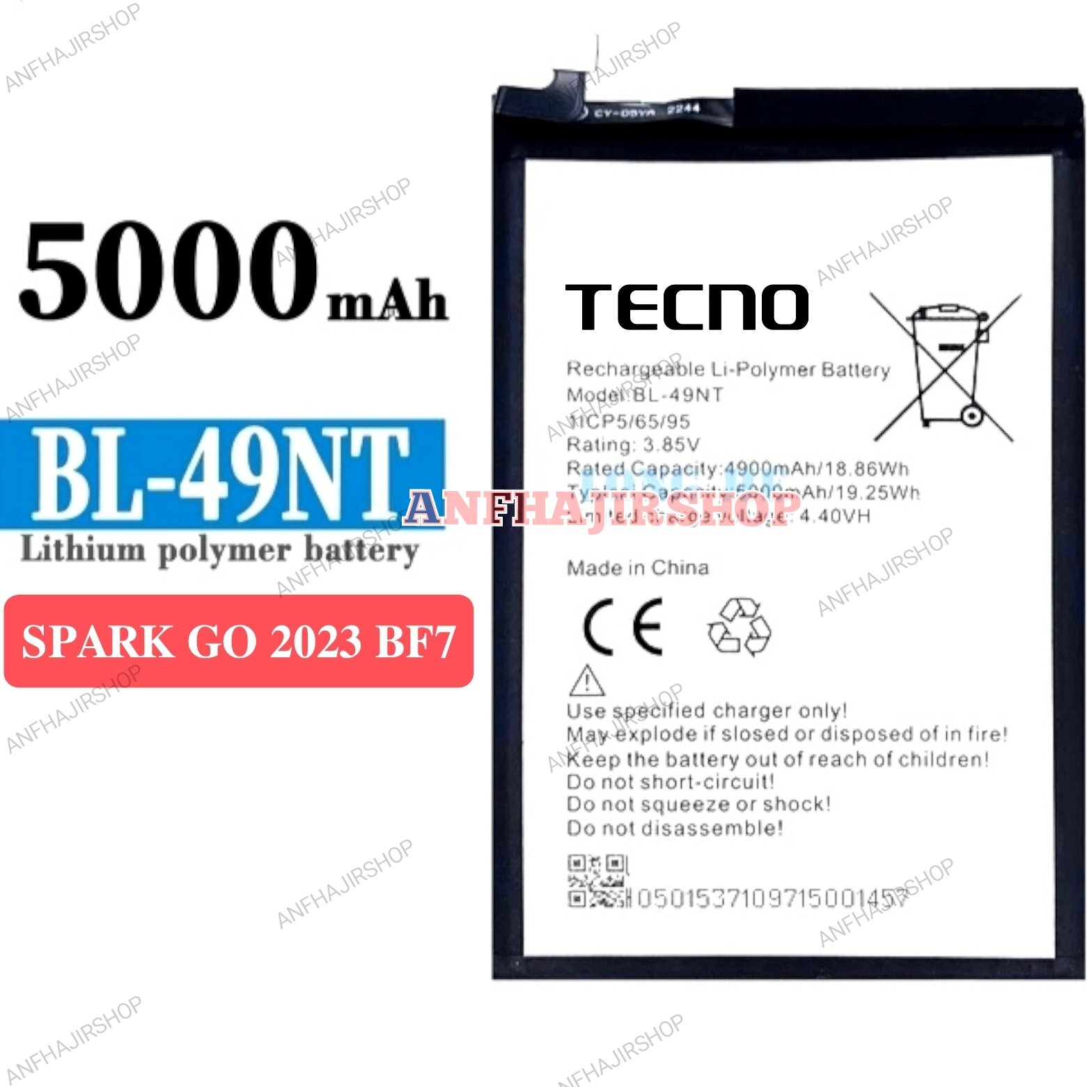 BATRE BATERAI TECNO SPARK GO 2023 BF7 BL-49NT BATRAI BATTERY TECNO ...