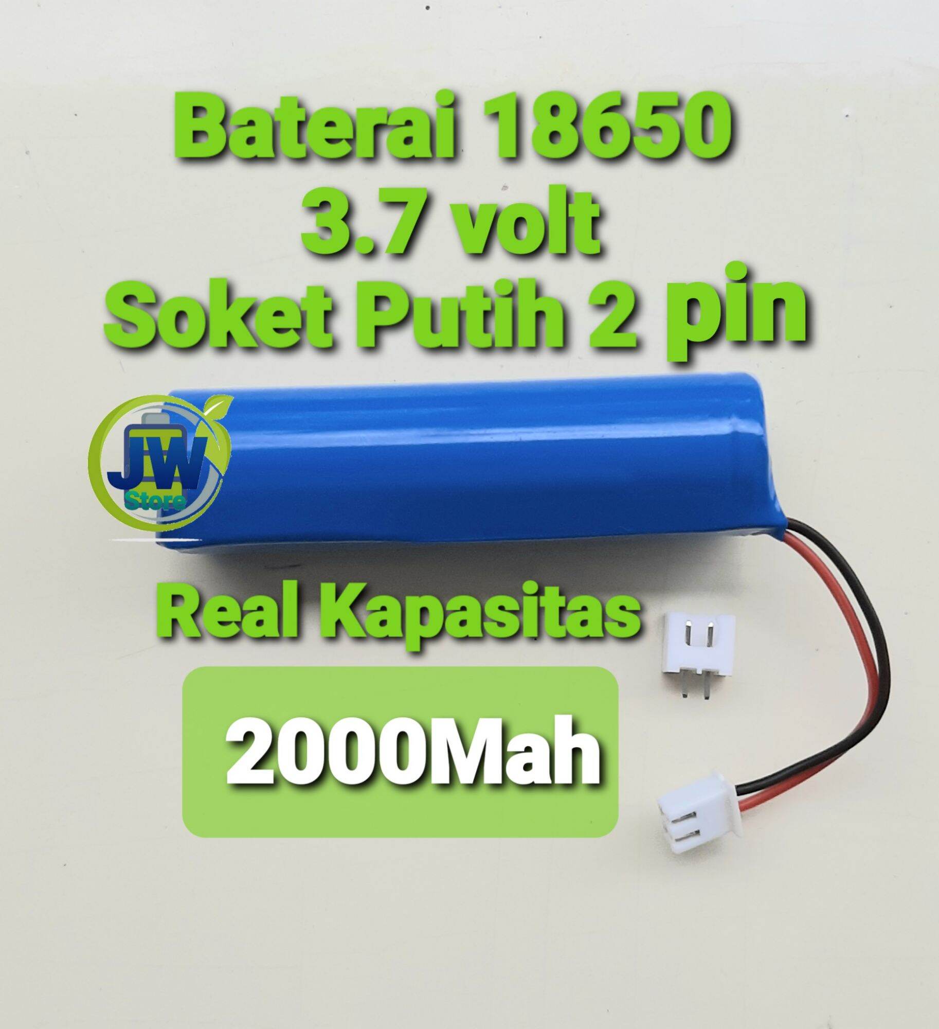 Baterai 18650 3.7 volt soket putih 2 pin + Bms proteksi Real kapasitas ...