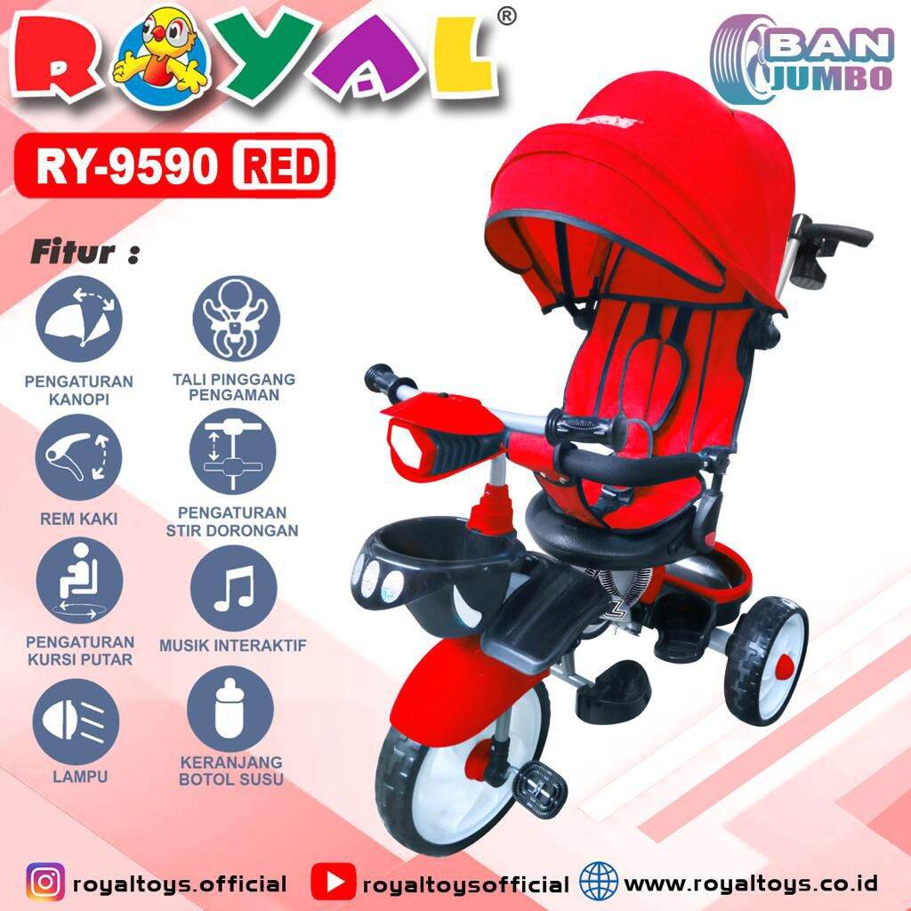 Trycicle Sepeda Roda Tiga Royal 9680 & 9380 Jok Bisa Putar Dan Rebahan ...