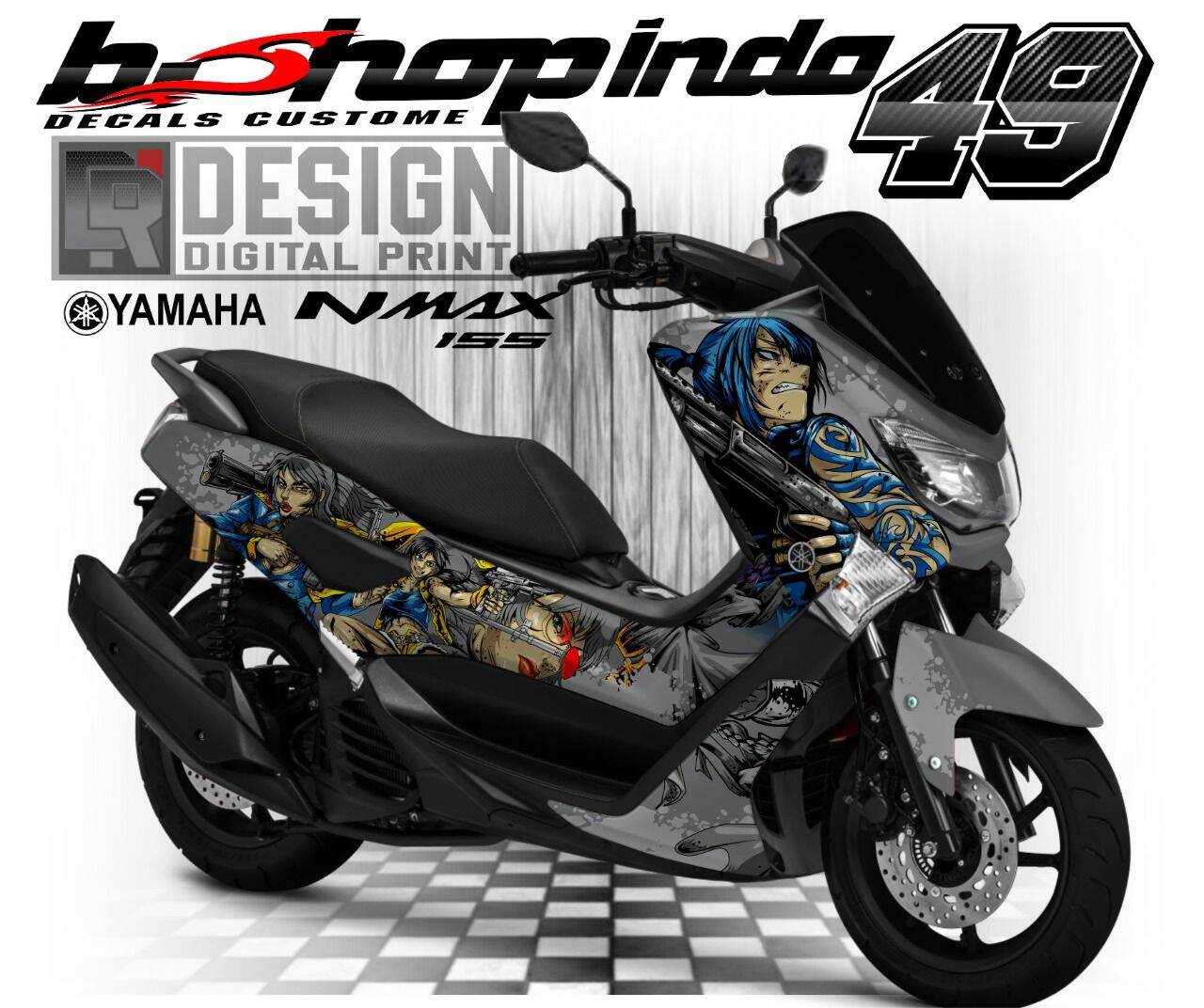 decal nmax old motip animasi silver hitam , sticker full body menutupi ...