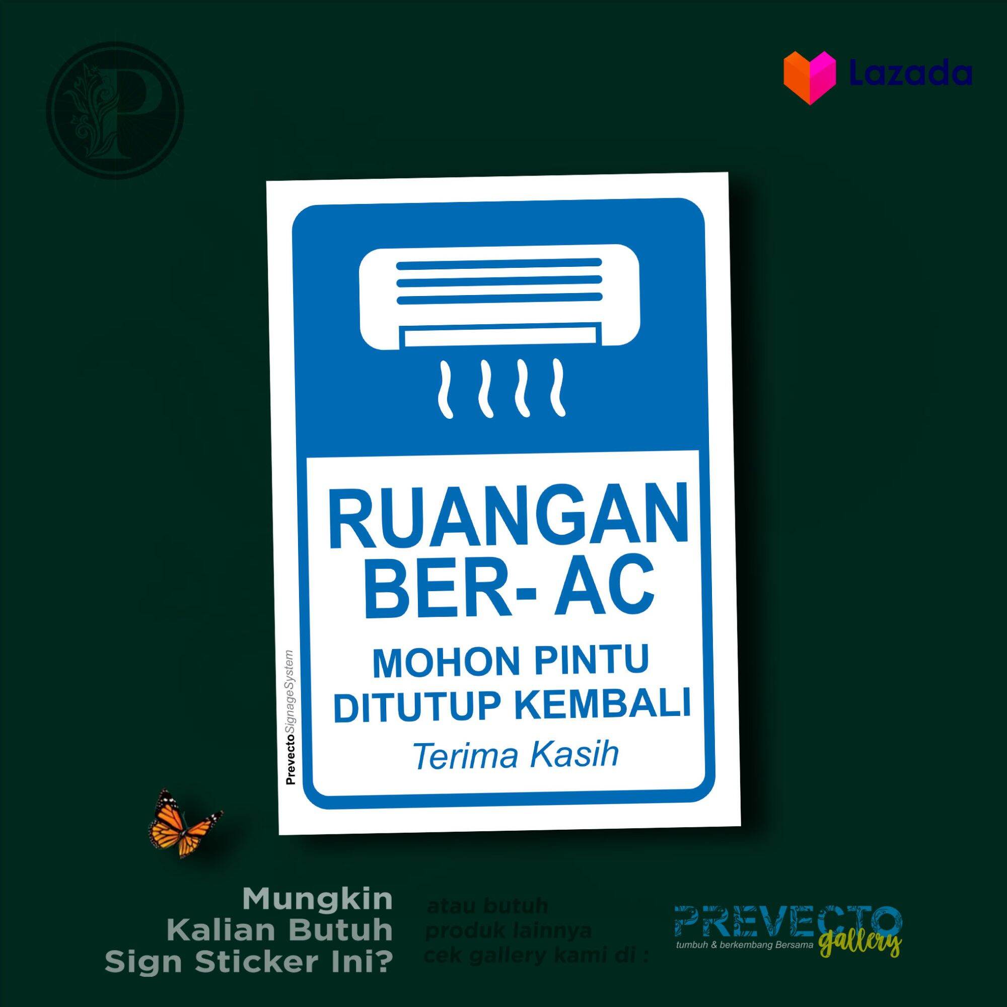 Sticker Sign Ruangan Ber AC Pintu Tutup Kembali | Lazada Indonesia