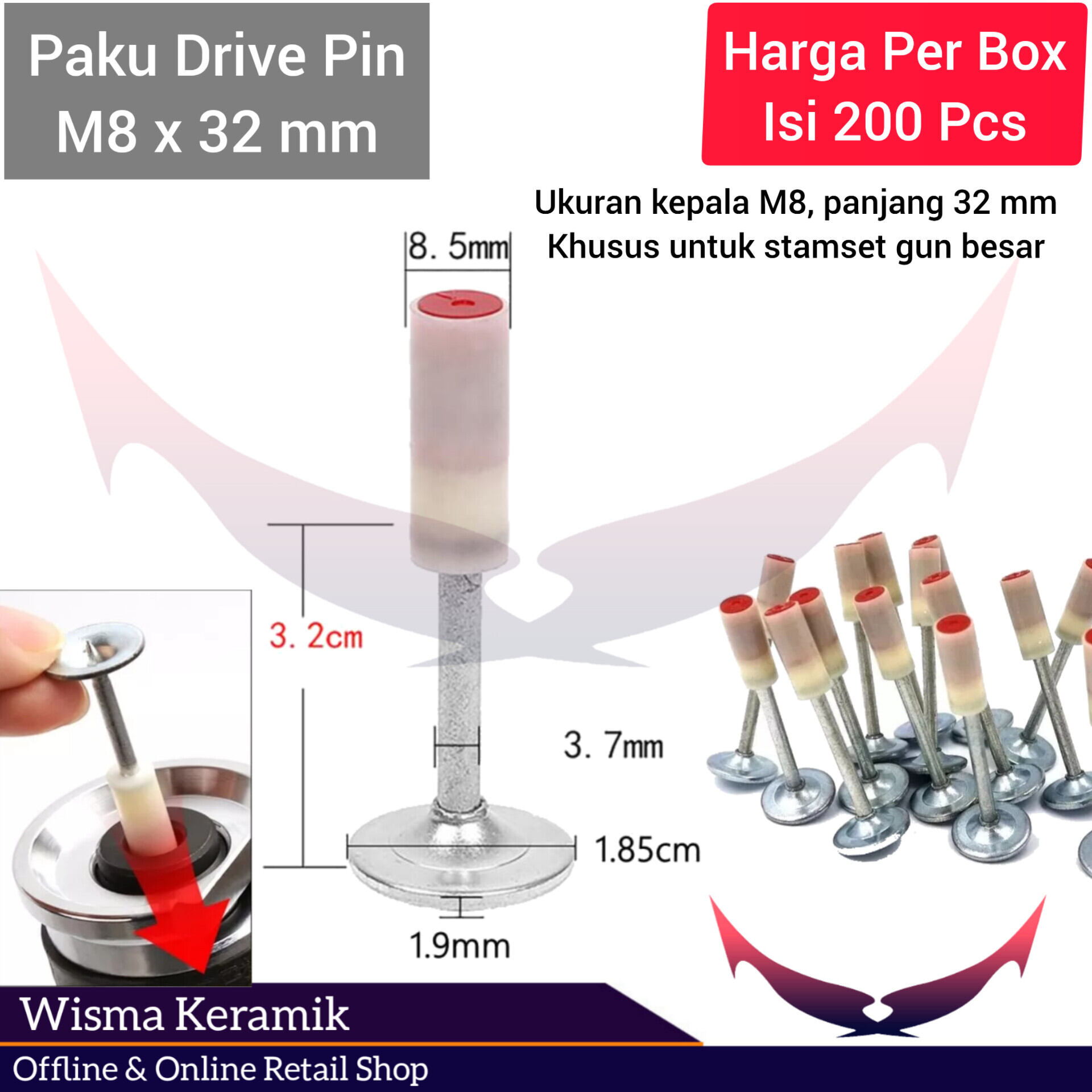 paku tembak beton, paku stamset besar m8 x 32 mm dan 42 mm | Lazada ...