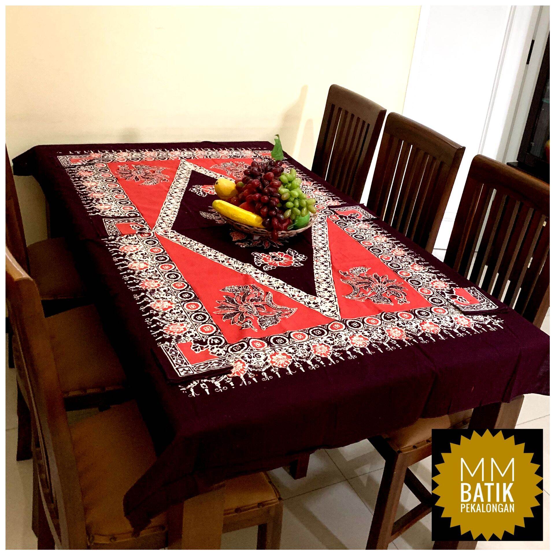 Taplak Meja Makan Batik Cap 6 Kursi Motif Bunga Kelir | Lazada Indonesia