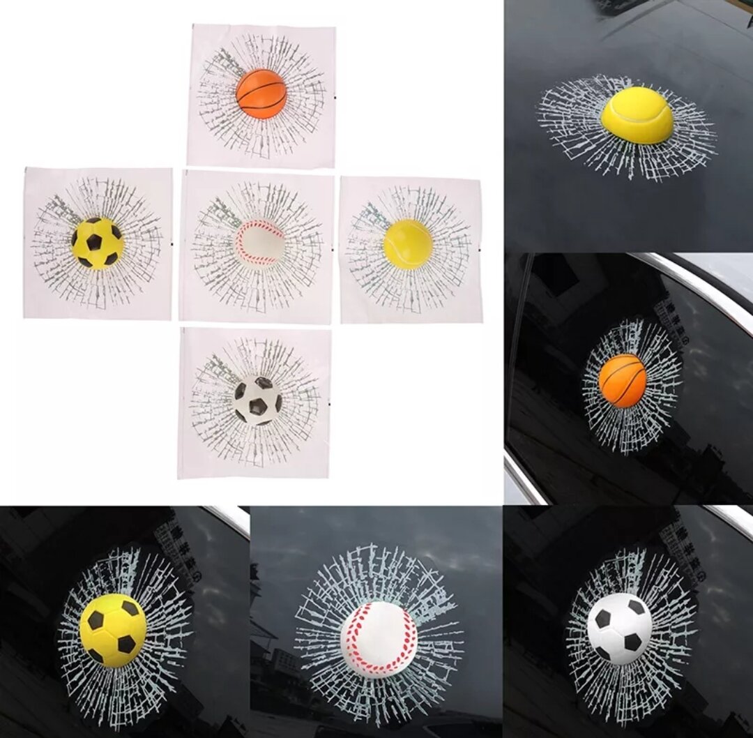 stiker bola tabrak kaca stickers 3D mobil terlihat pecah sticker tennis ...