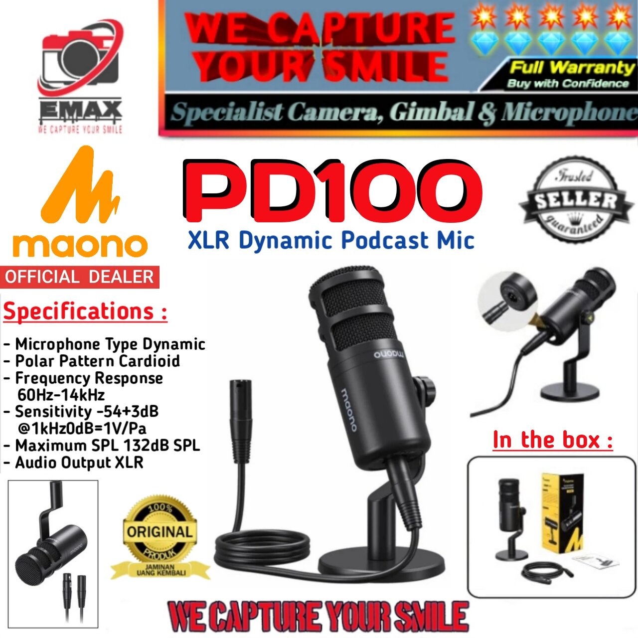MAONO PD100 XLR Dynamic Microphone Cardioid Podcast Live Streaming ...