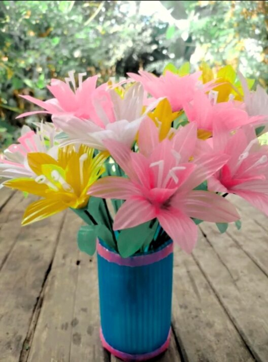 bunga dan pot prakarya bunga plastik sedotan isi 6 tangkai bunga ...