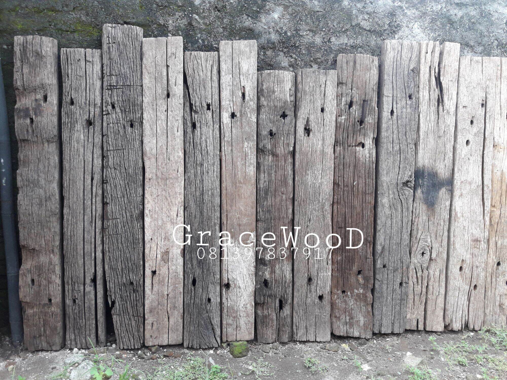 Kayu ULIN Rustic Reclaimed , bekas balok bantalan rel Lori Tebu untuk ...