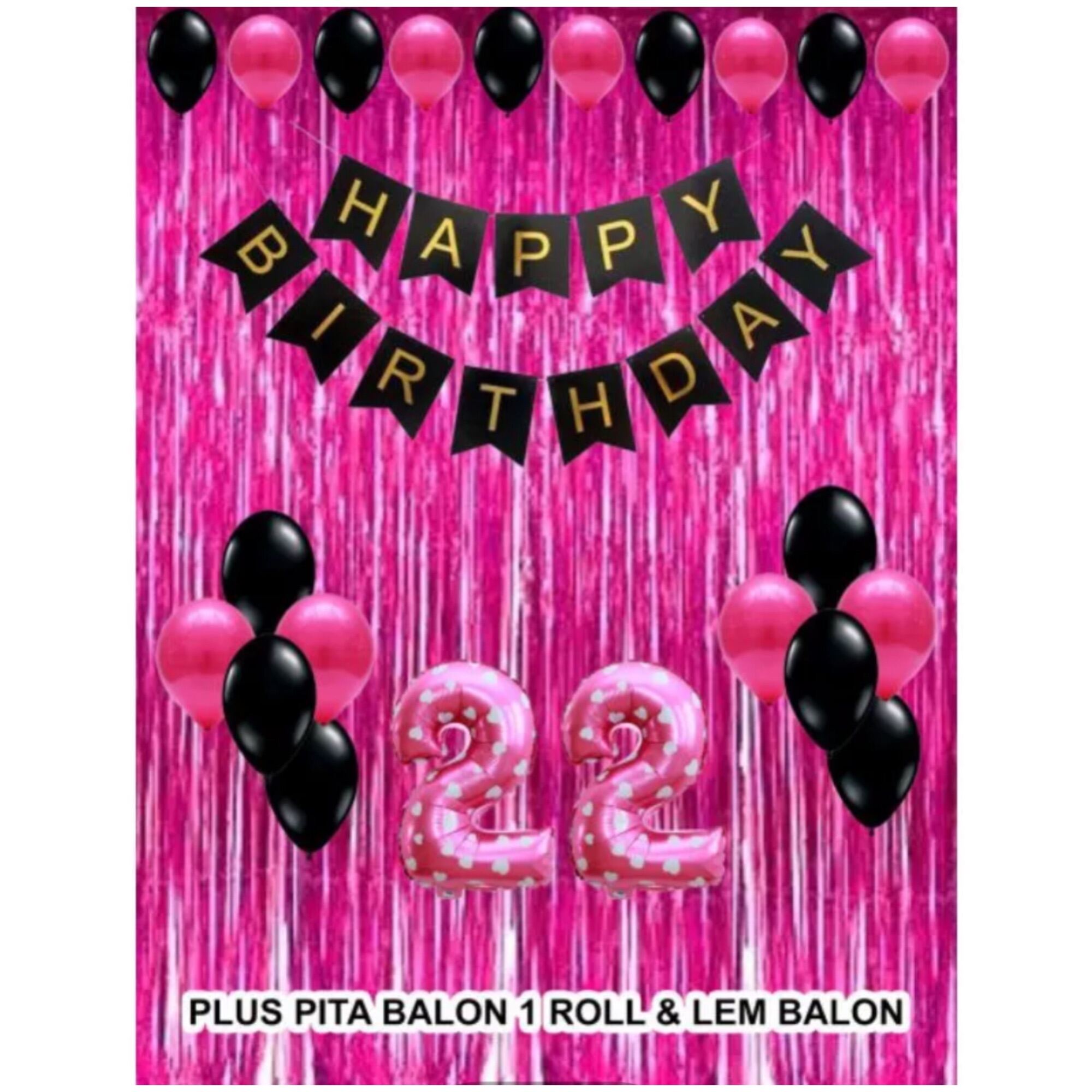 Paket dekorasi ulang tahun tema Hitam silver pink muda tua putih gold ...